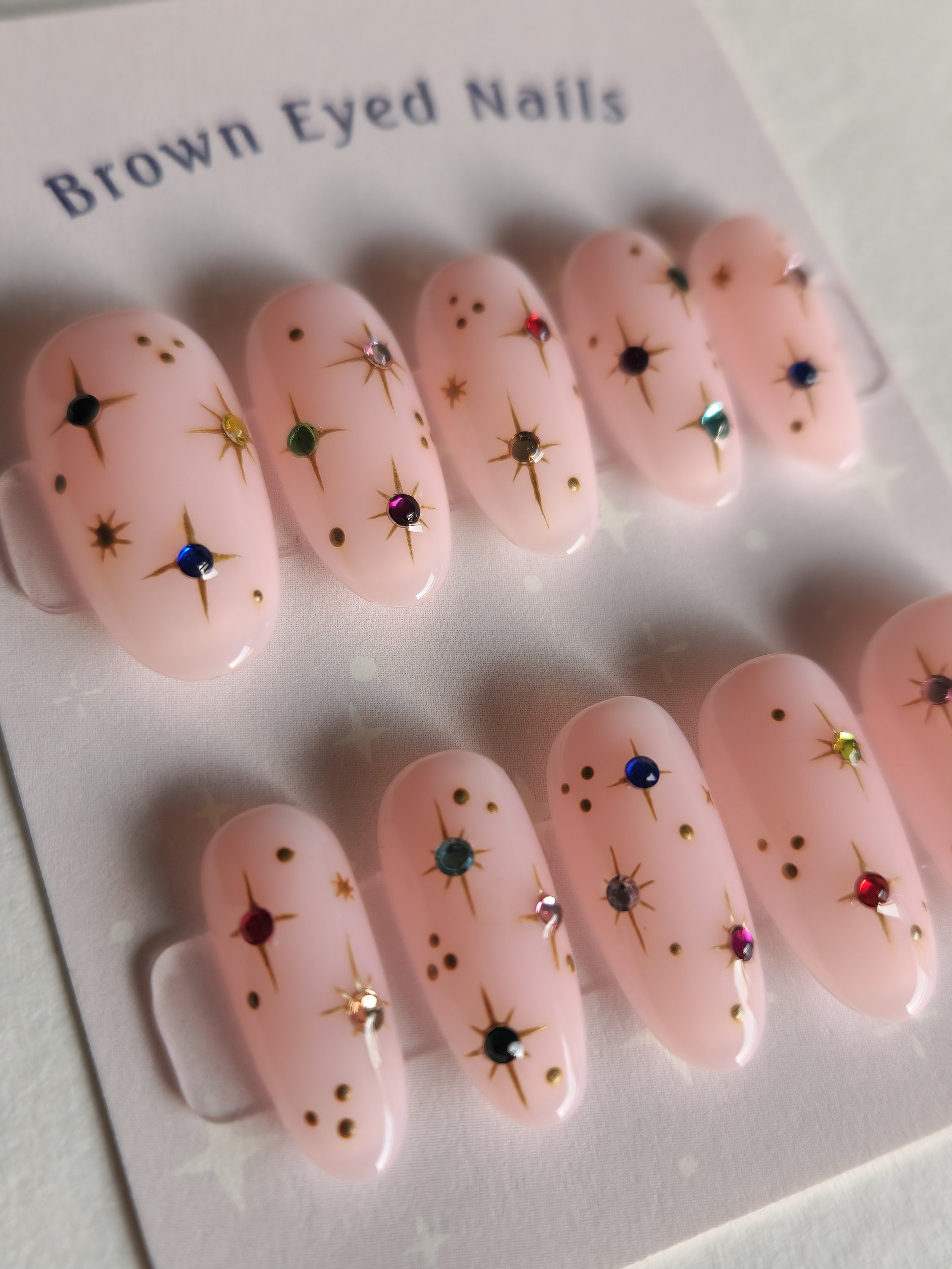 Star Press on Nails Starburst Nails Rhinestone Nails - Etsy