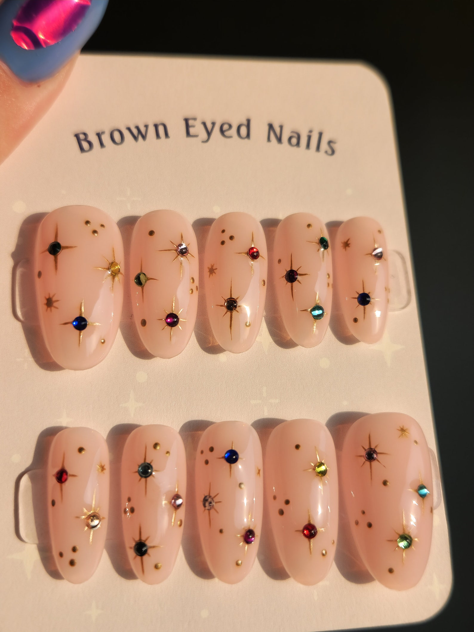 Star Press on Nails Starburst Nails Rhinestone Nails - Etsy