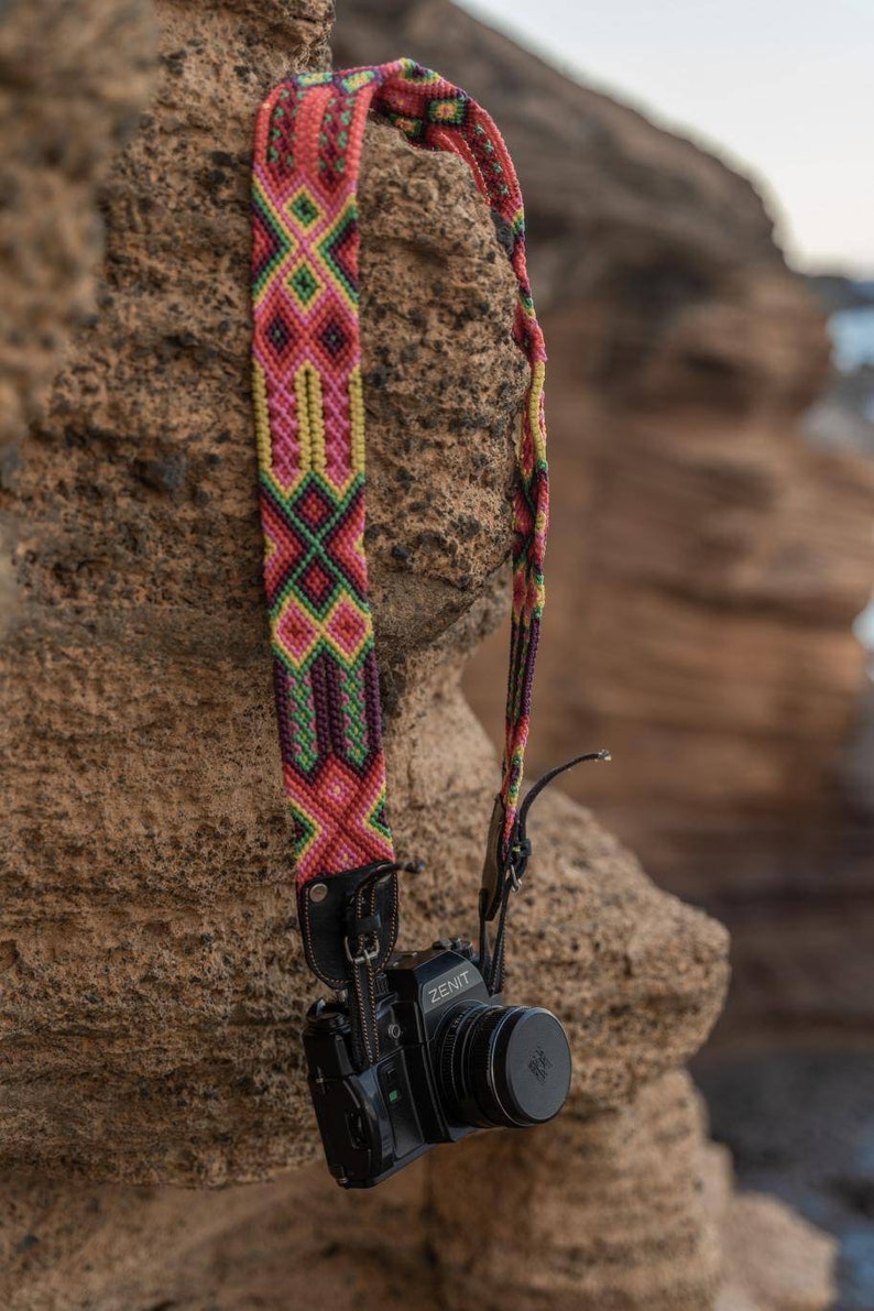 Bohemian Style Macrame and Leather Camera Strap, Ethnic Bag Strap, Gift ...