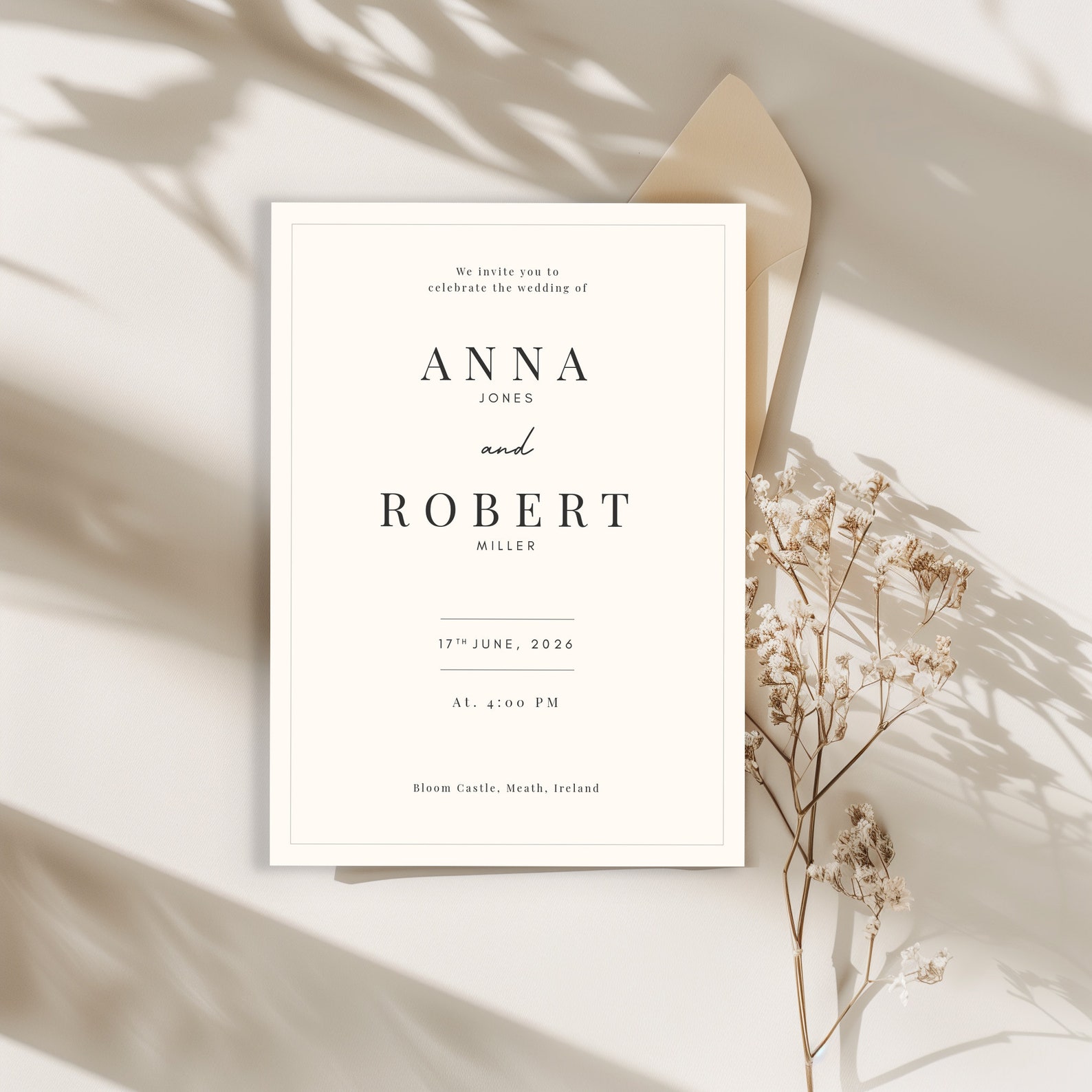 Simple Wedding Invitation Template, Minimalist Wedding Invitation ...