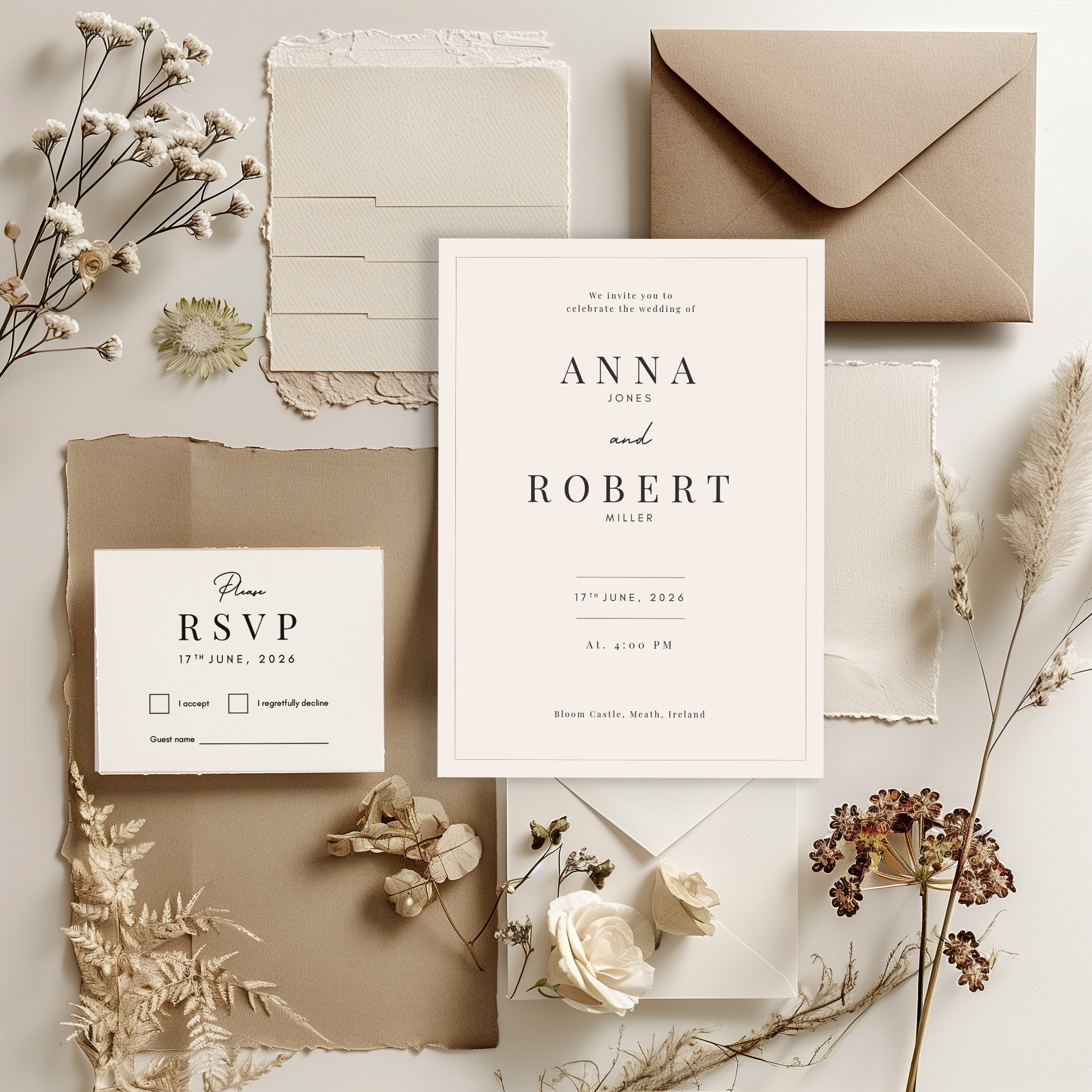 Simple Wedding Invitation Template, Minimalist Wedding Invitation ...