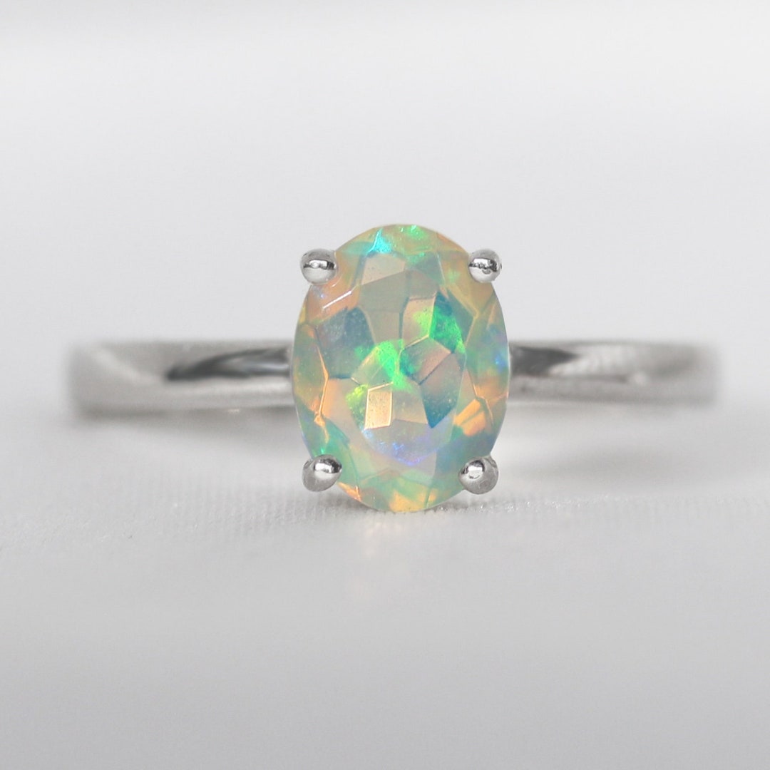 Small Faceted Opal Ring / Dainty Ethiopian Opal Ethical Gemstone ...