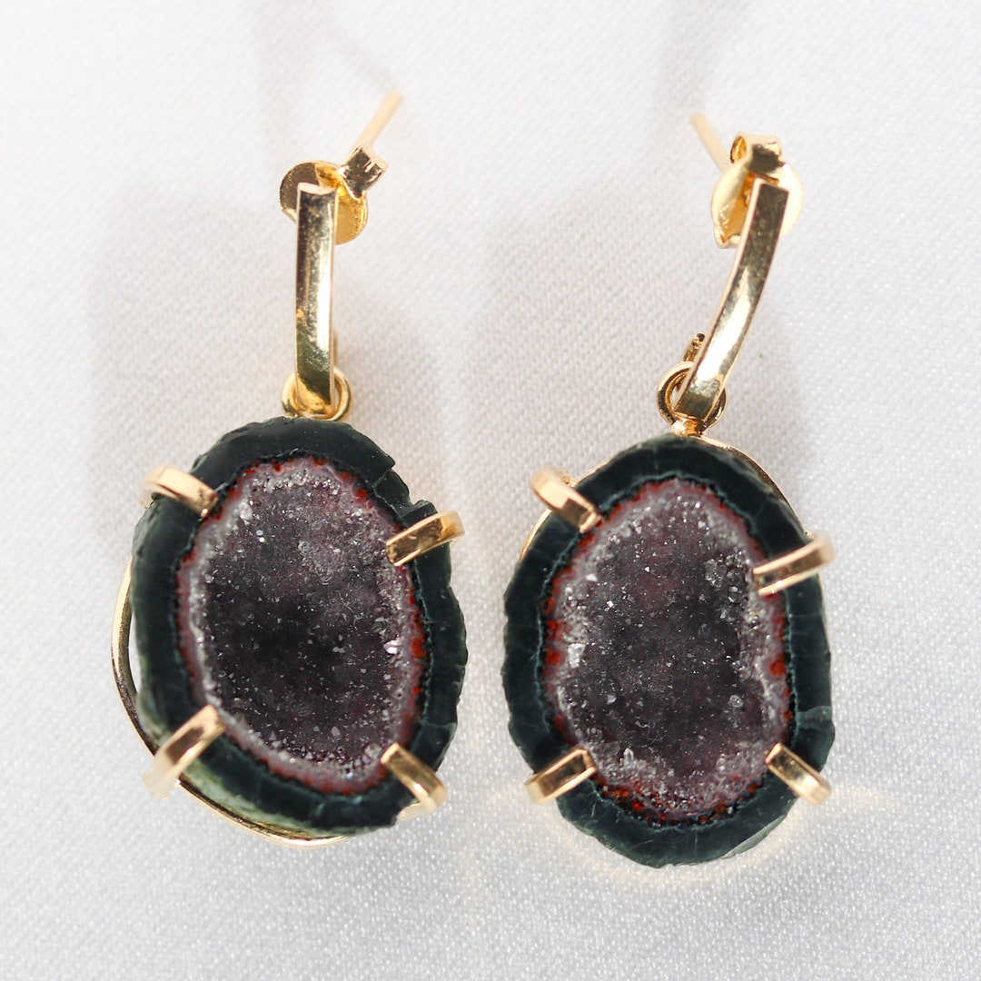 Coconut Geode Drops Gold / Black Geode Earring / Geode - Etsy