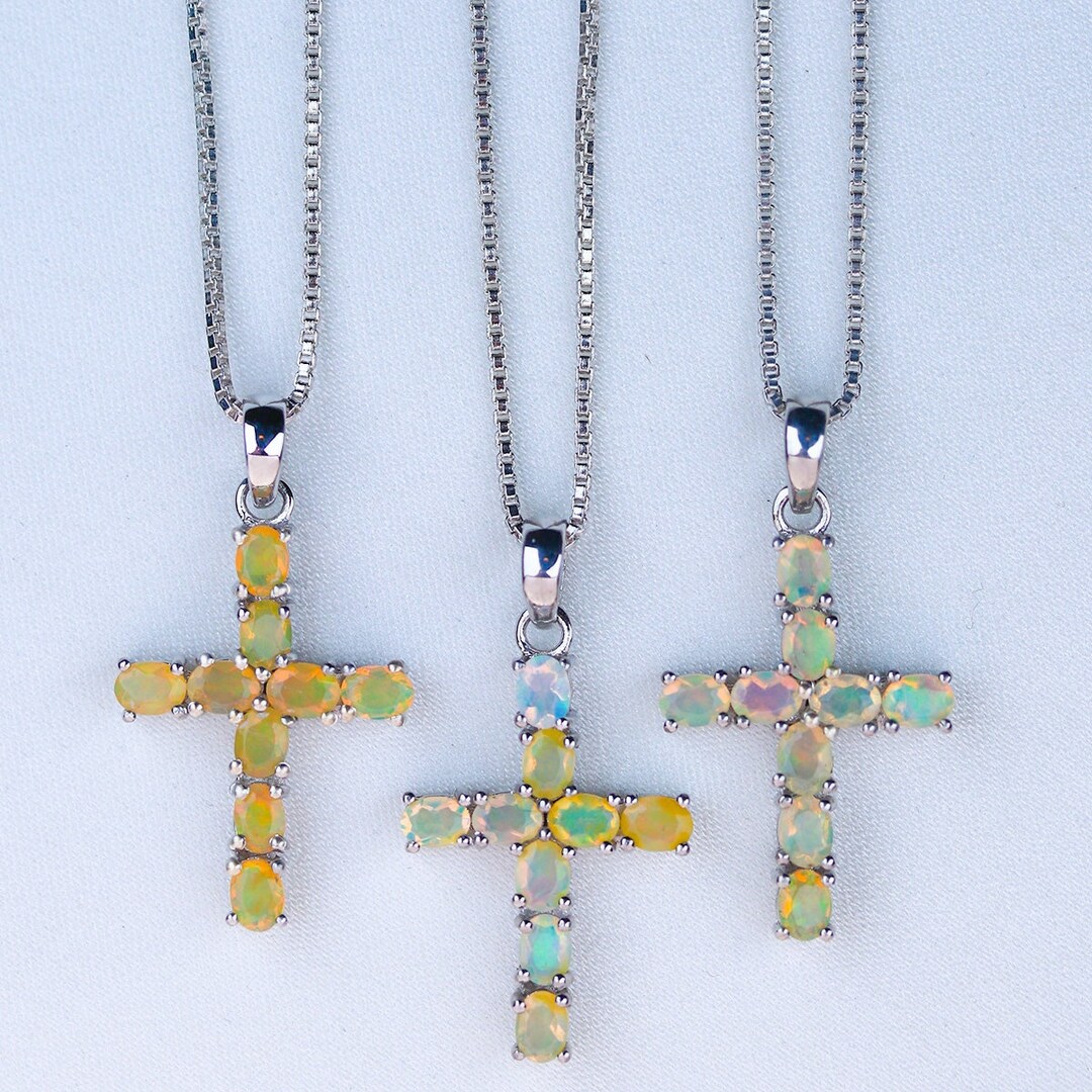 Ethiopian Opal Cross Necklace / Natural Ethically Mined Opal / .925 ...