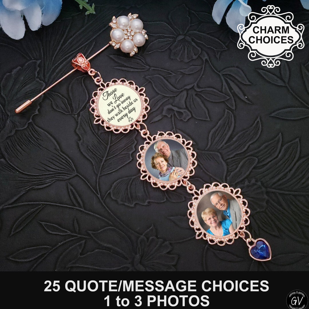 Memorial Wedding Bouquet Photo Picture Charm, Rose Gold, Pearl Brooch ...