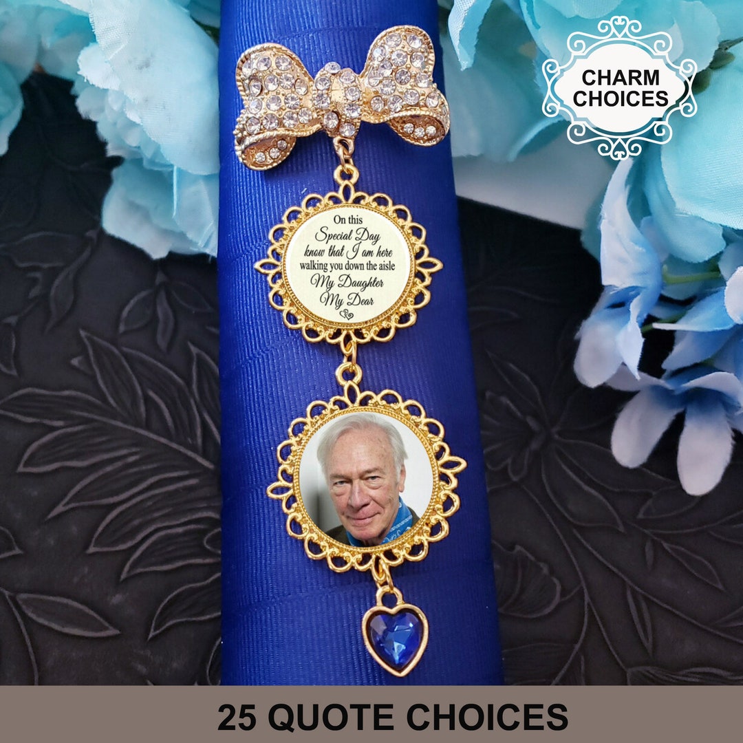 Memorial Wedding Bouquet Bridal Photo Charm Gold Brooch Pin Quote ...