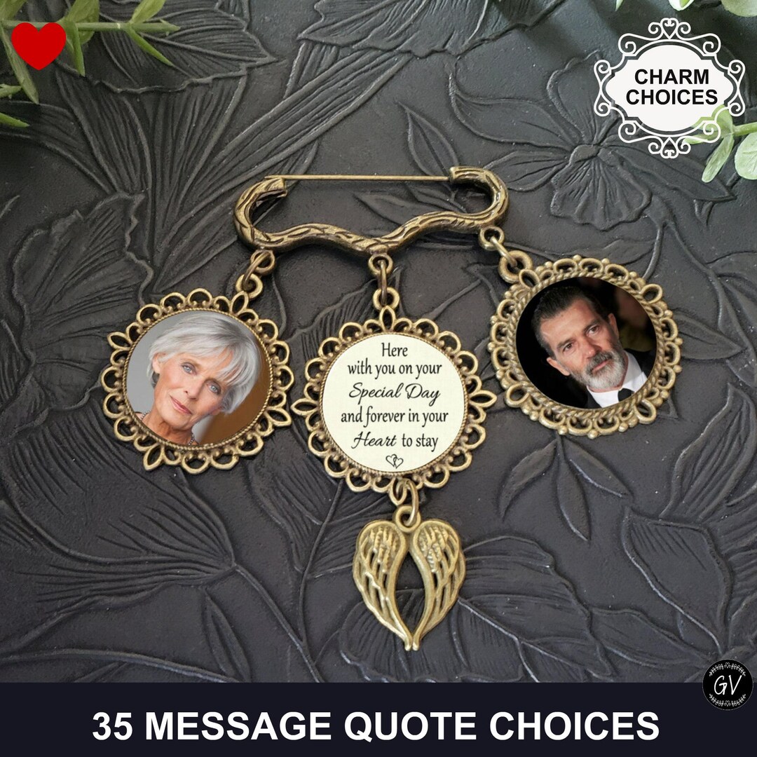 Memorial Photo Groom Boutonniere Lapel Pin, Bronze Bridal Bouquet Charm ...