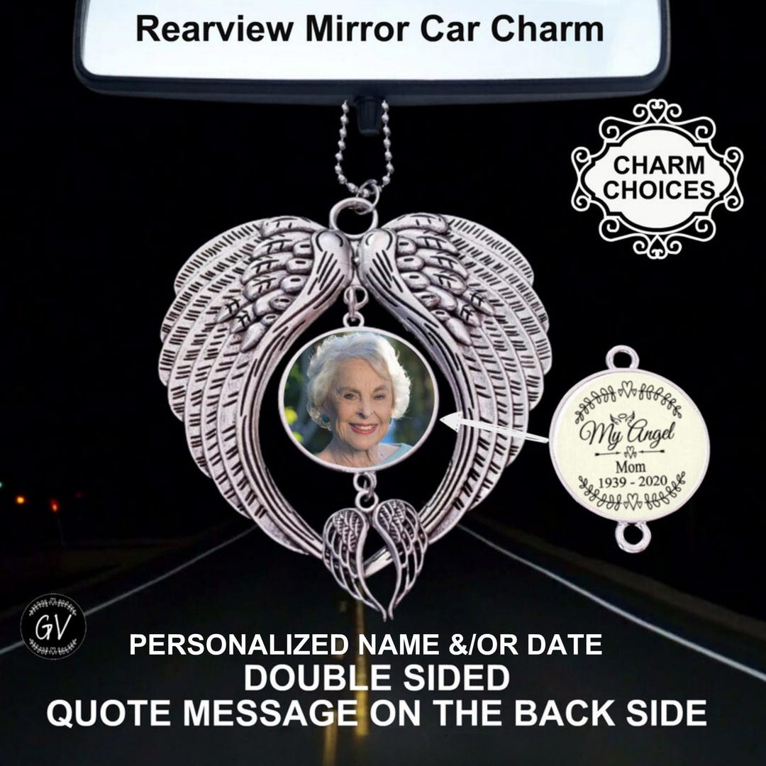 Angel Wing Car Rear View Mirror Photo Memorial Charm, My Angel Name ...
