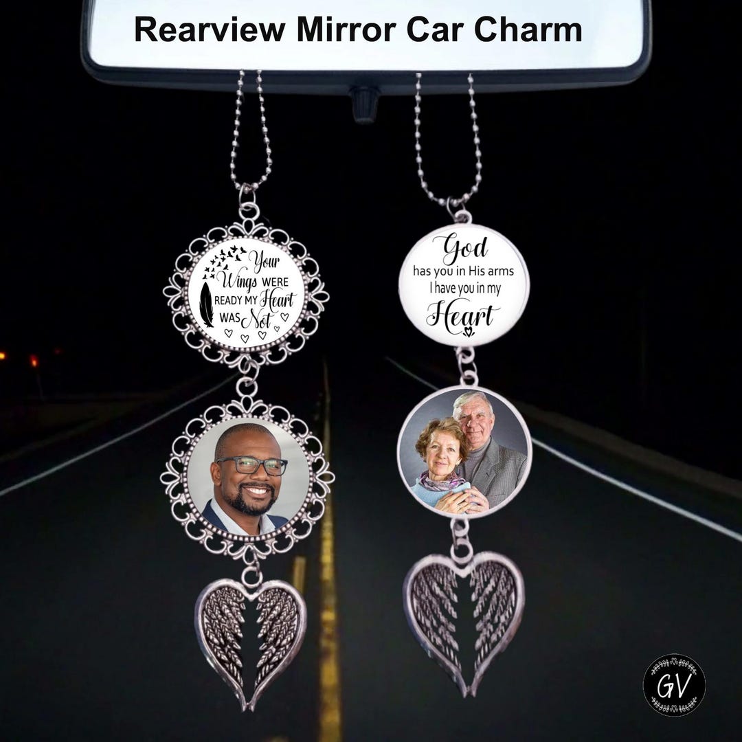 Memorial Car Rear View Mirror Photo Picture Charm, Message Saying ...