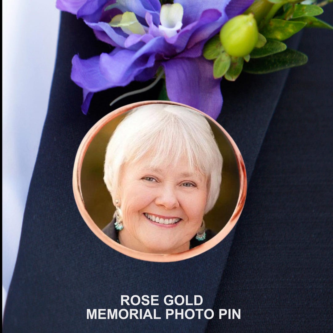 Memorial Photo Pin, Rose Gold, Bridal Wedding Brooch, Groom Boutonniere ...