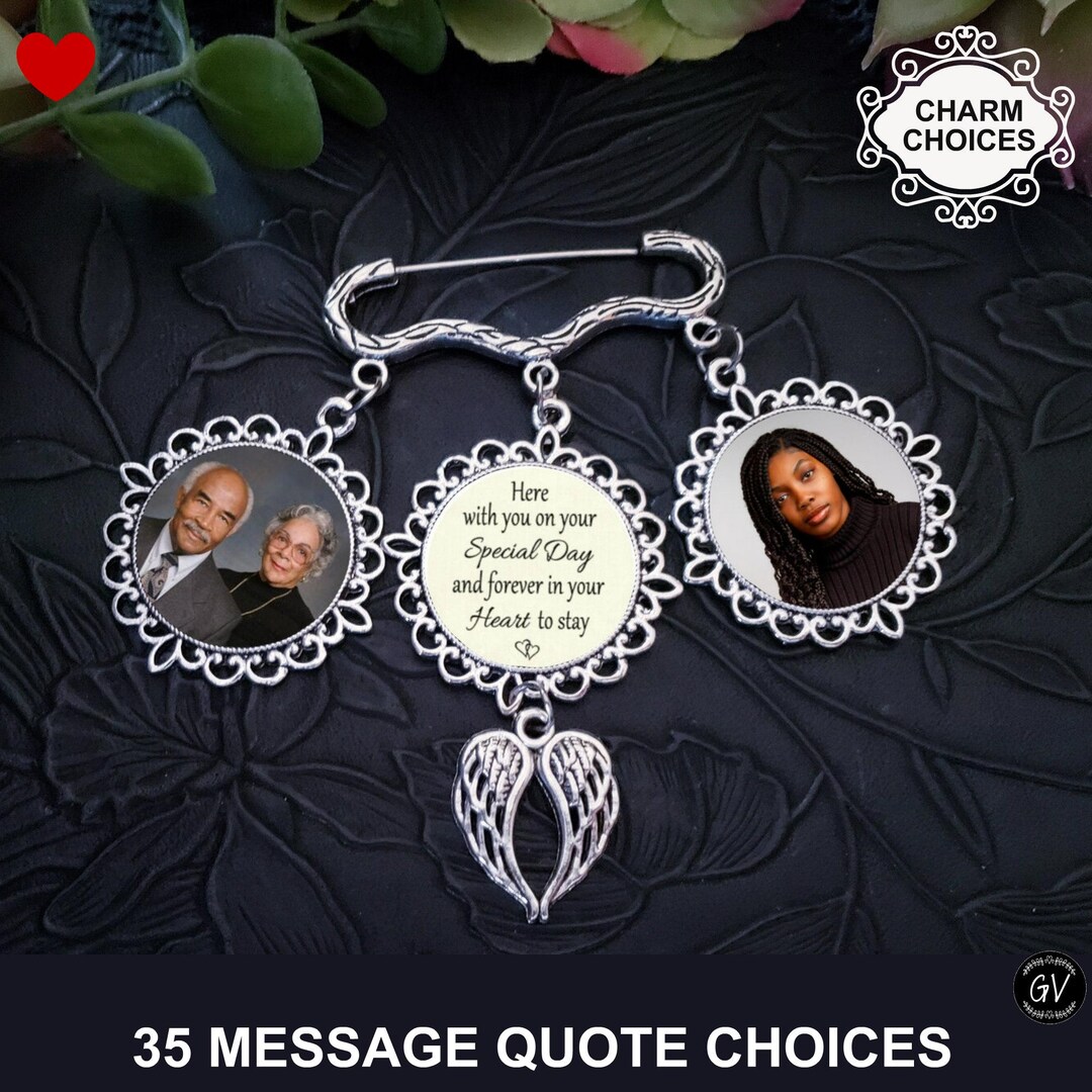 Memorial Photo Groom Boutonniere Lapel Pin, Silver Bridal Bouquet Charm ...