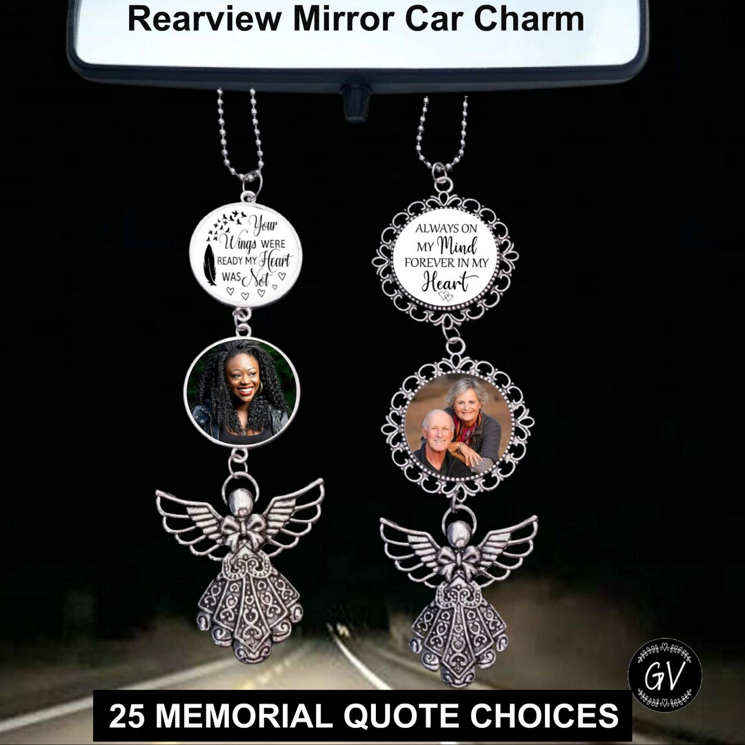 Angel Memorial Photo Rear View Mirror Car Charm, Quote Choice, Ornament ...