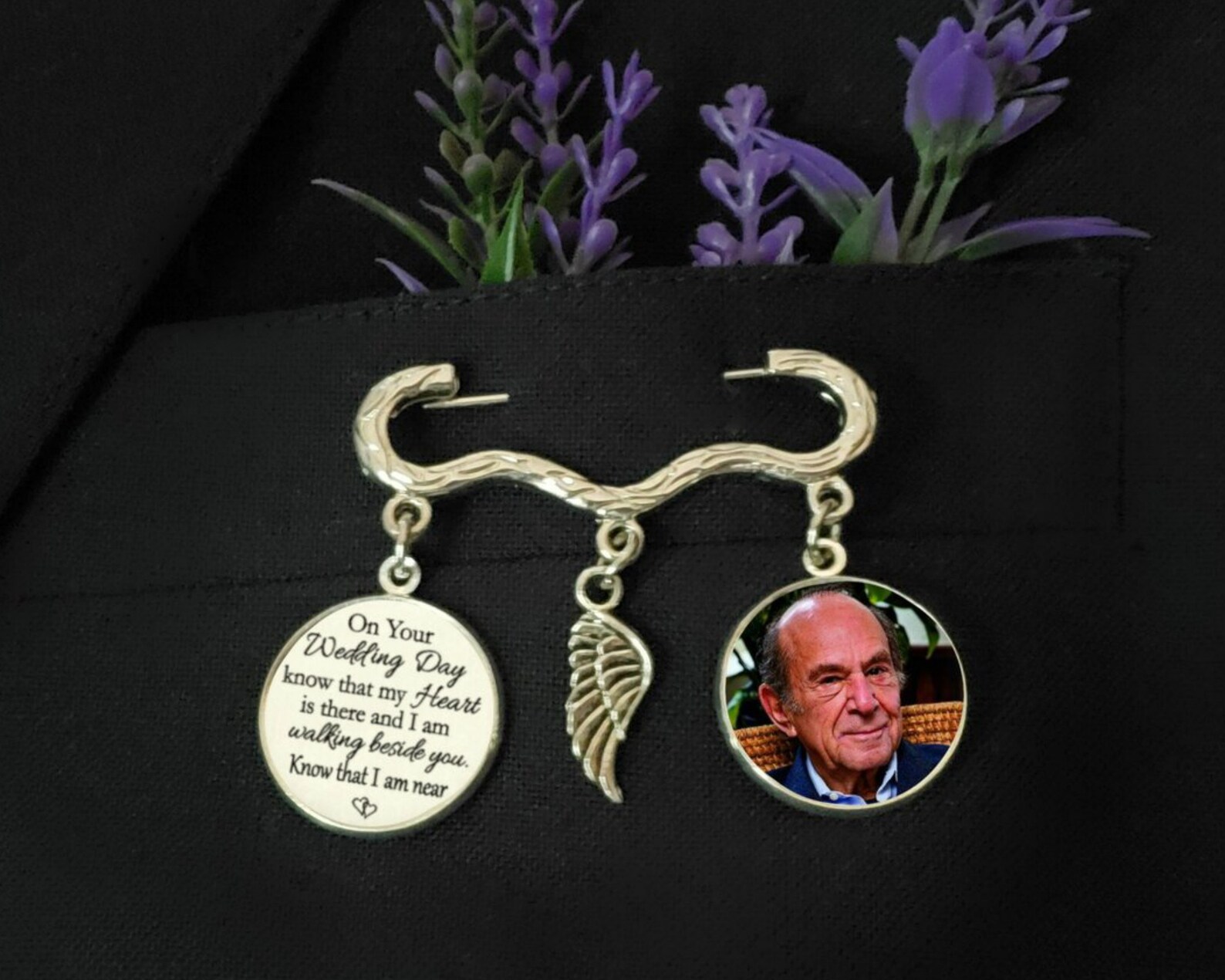 Gift for Groom Boutonniere Memorial Lapel Pin, Bridal Bouquet Charm ...
