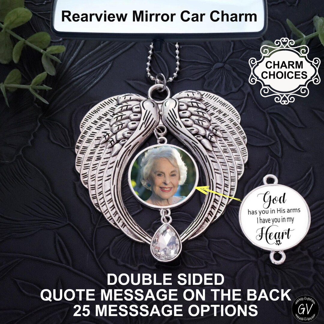 Angel Wing Car Rear View Mirror Photo Memorial Charm, Choose Your Quote ...