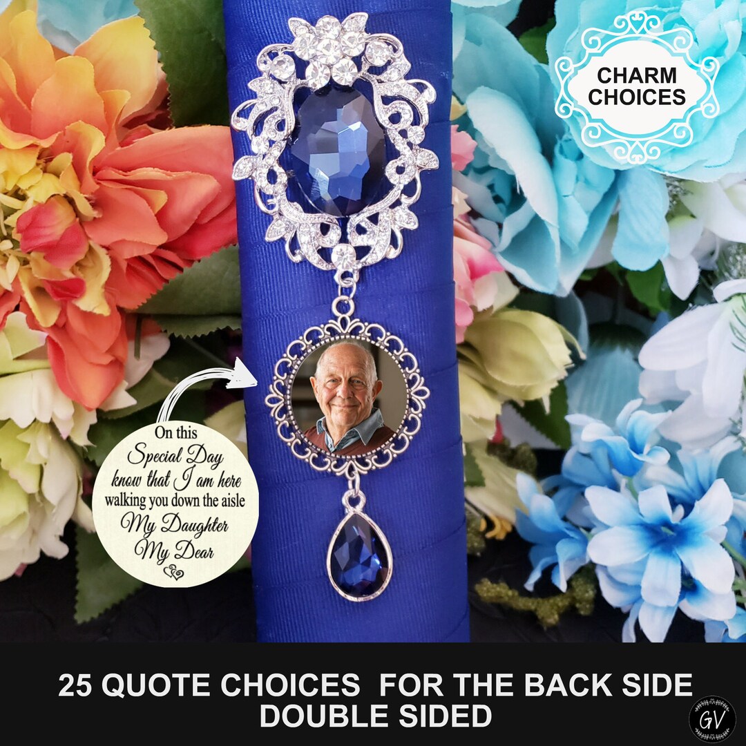 Wedding Memorial Bouquet Photo Picture Charm, Large Blue Rhinestone ...