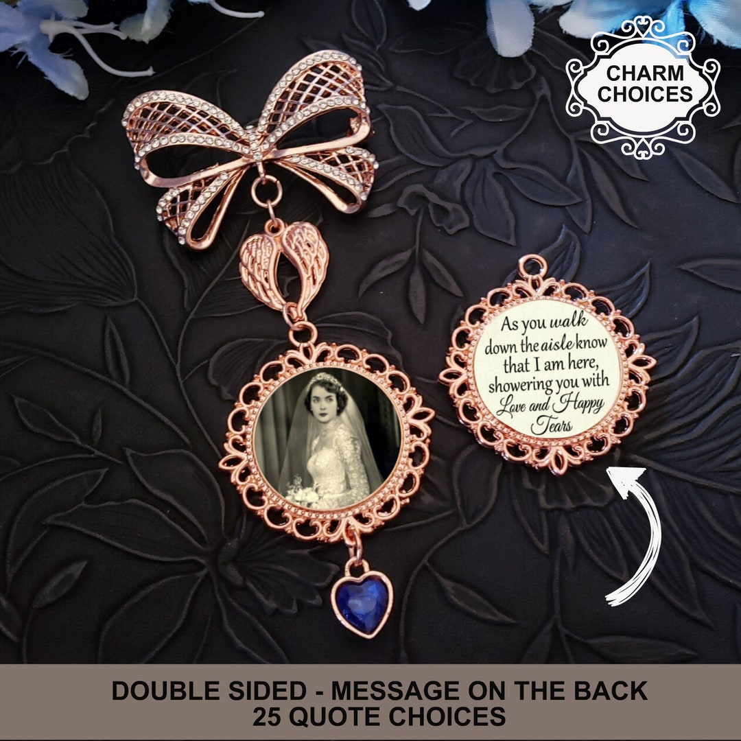 Wedding Memorial Bouquet Photo Picture Charm, Angel Wing, Rose Gold ...