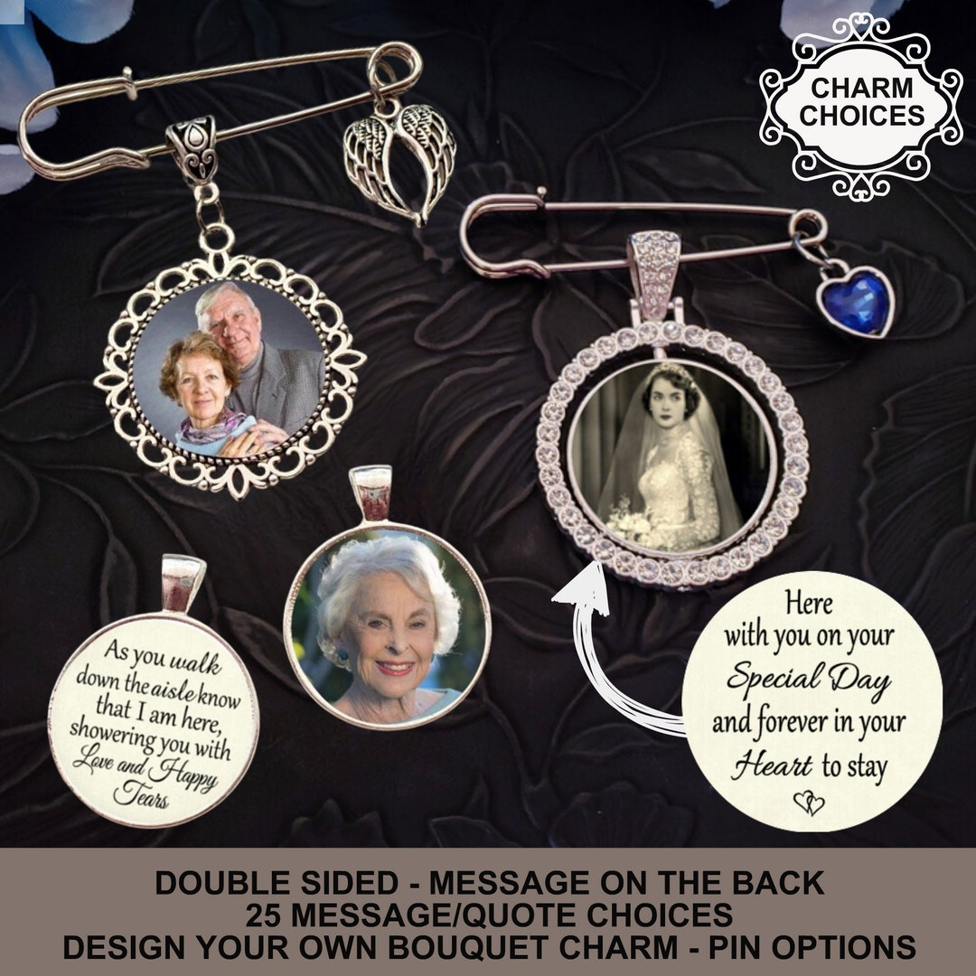 Wedding Bouquet Photo Memorial Memory Lapel Charm, Double Sided, Pin to ...