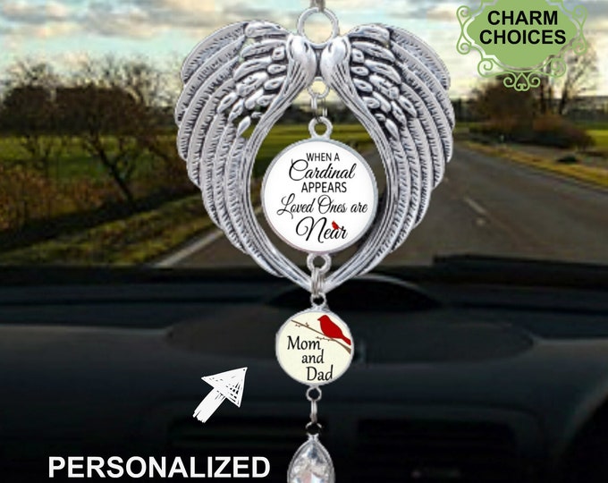 Angel Wing Car Rear View Mirror Memorial Charm, When a Cardinal Appears ...
