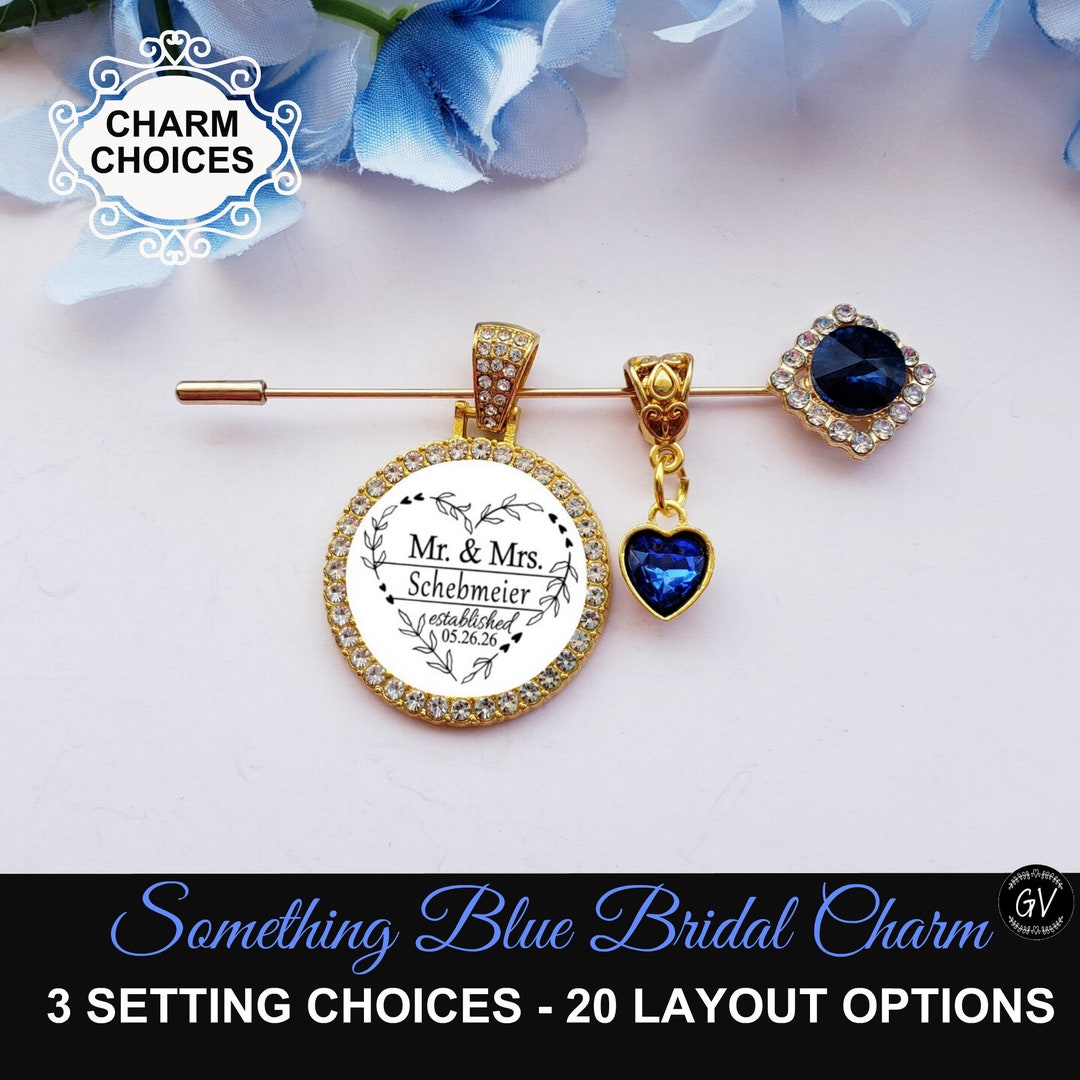 Wedding Bouquet Wedding Date Blue Rhinestone Charm, Bride and Groom's ...