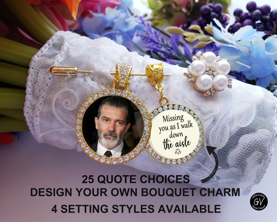 Wedding Bouquet Photo Memorial Memory Charm, Gold Pearl Pin to Attach ...