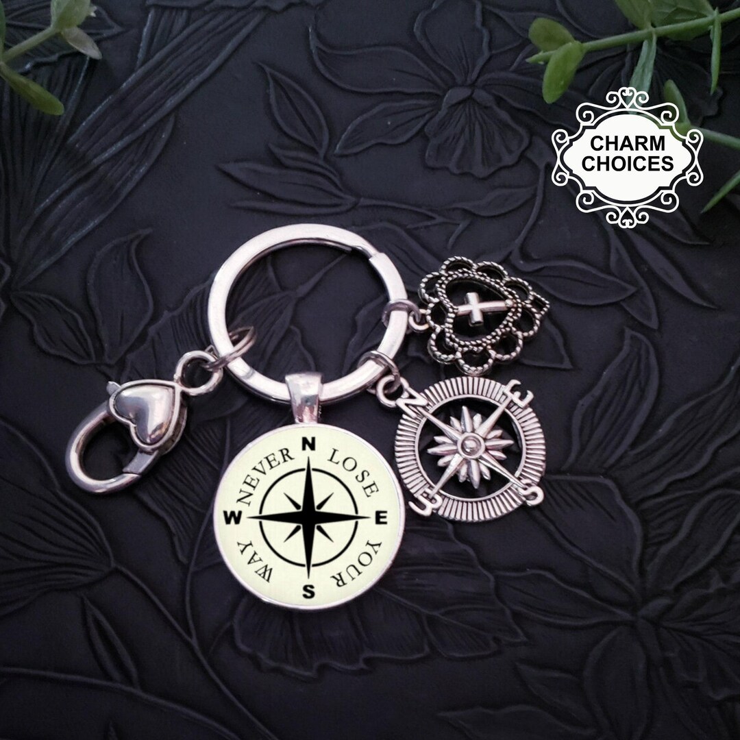Never Lose Your Way Compass Keychain, Key Ring Fob, College High School ...