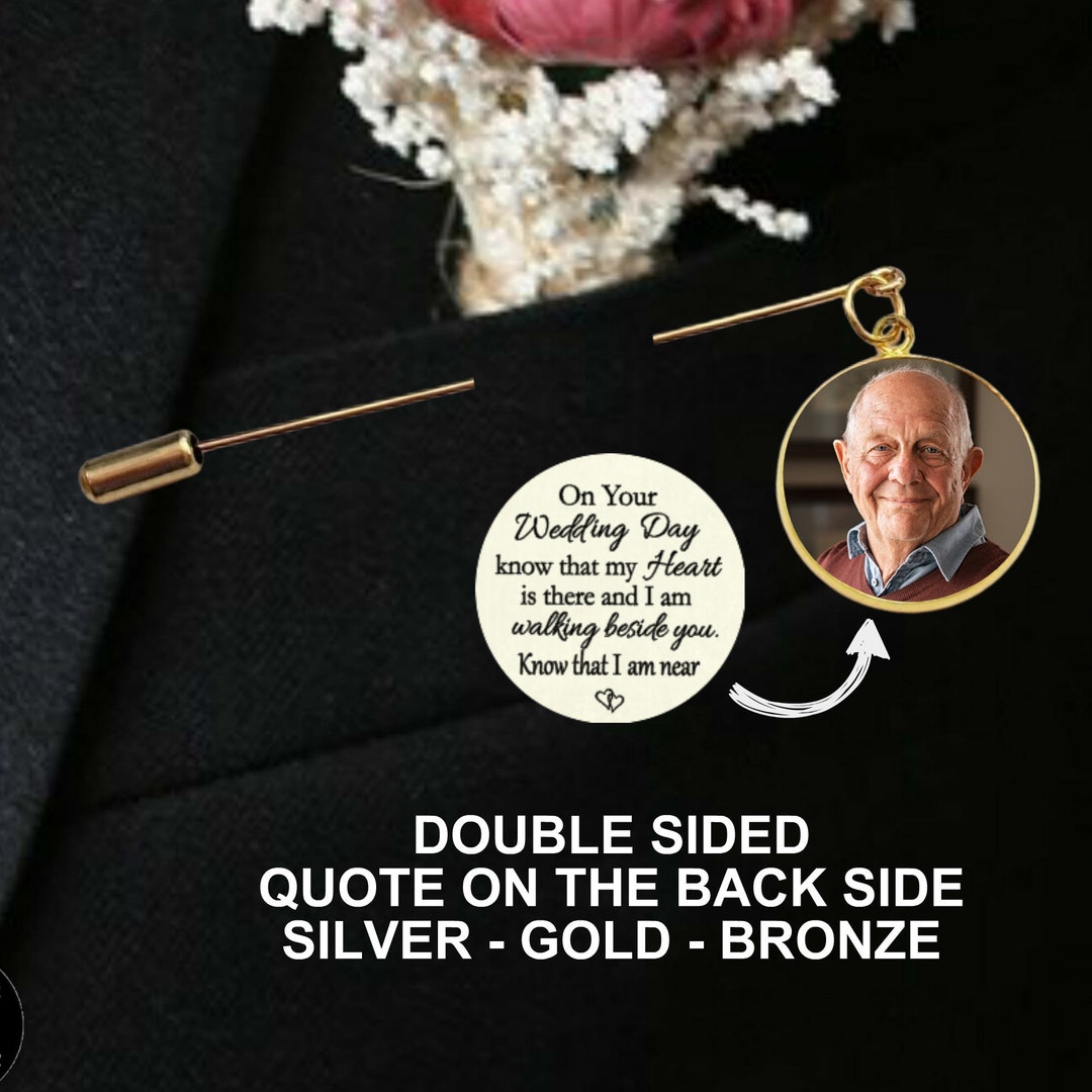 Gift for Groom Boutonniere Photo Tux Lapel Stick Pin, Double Sided Quote, Bridal Bouquet Photo ...