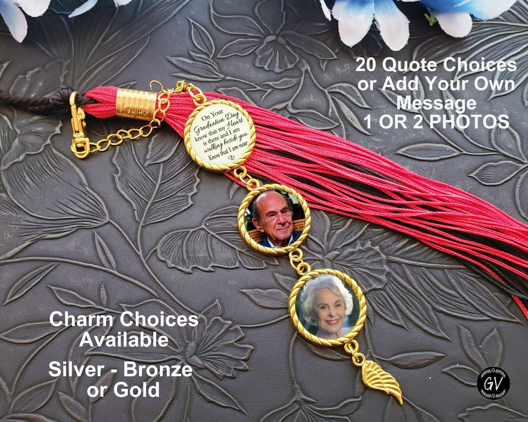 Graduation Tassel Memorial Photo Charm, Custom Quote, Pendant for Cap ...