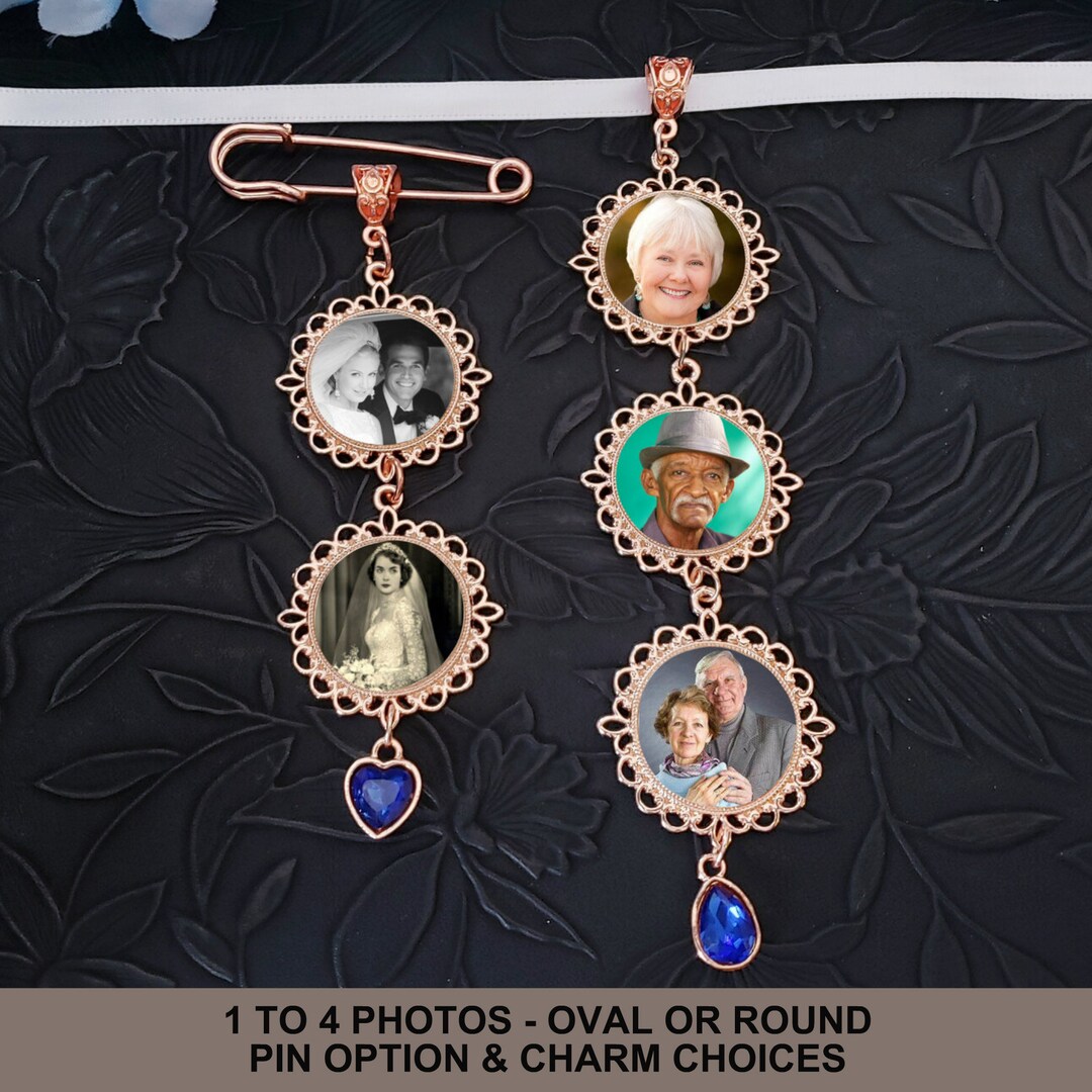 Memorial Wedding Bouquet Bridal Photo Charm Pin to Attach Rose Gold ...