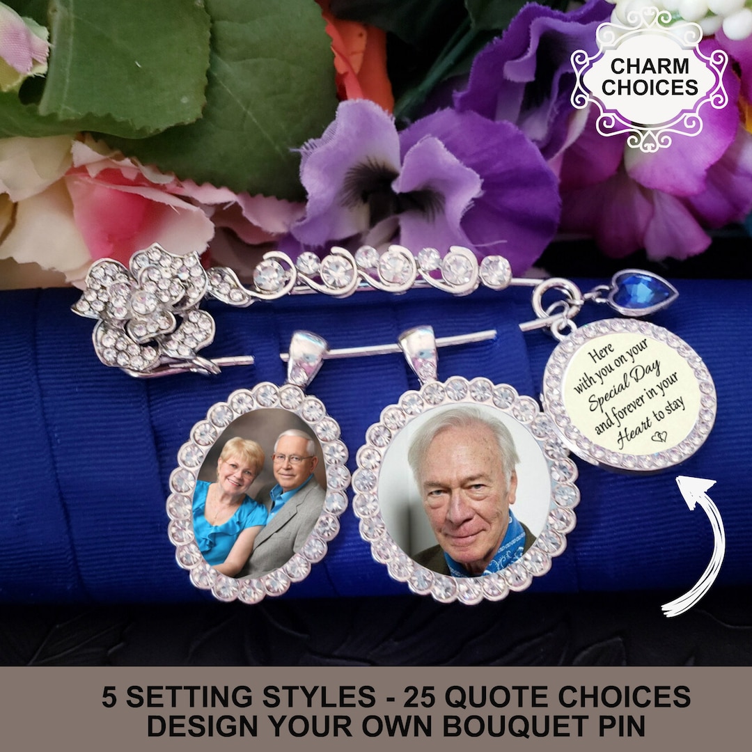 Rhinestone Pin to Attach to Bouquet, Memorial Photo Wedding Charm, Gift ...