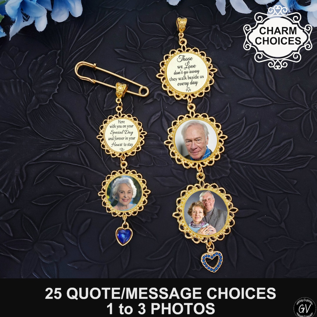 Memorial Wedding Bouquet Bridal Photo Charm - Gold - Quote Message ...