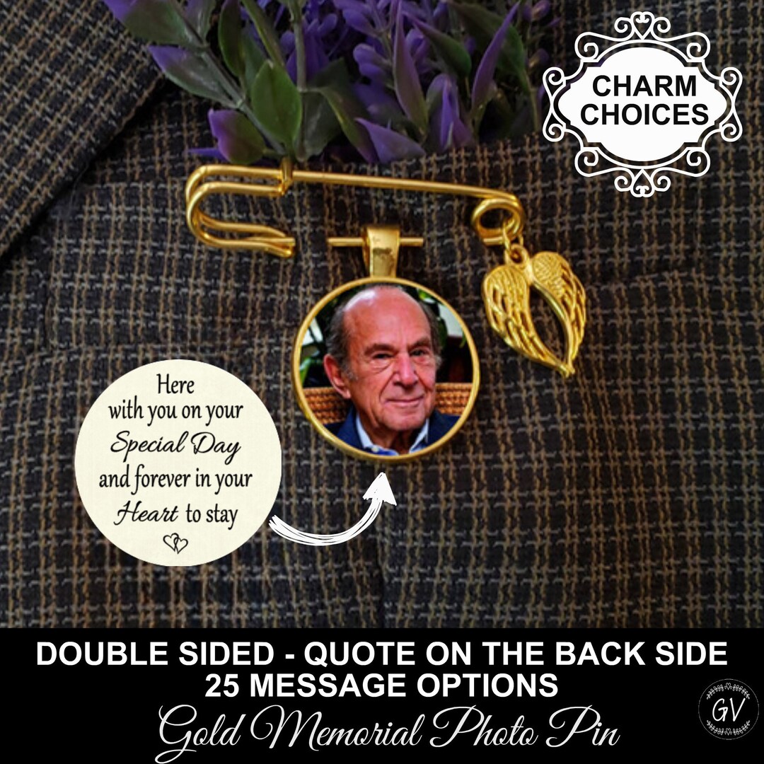 Memorial Photo Boutonniere Lapel Tux Wedding Gold Pin, Double Sided ...