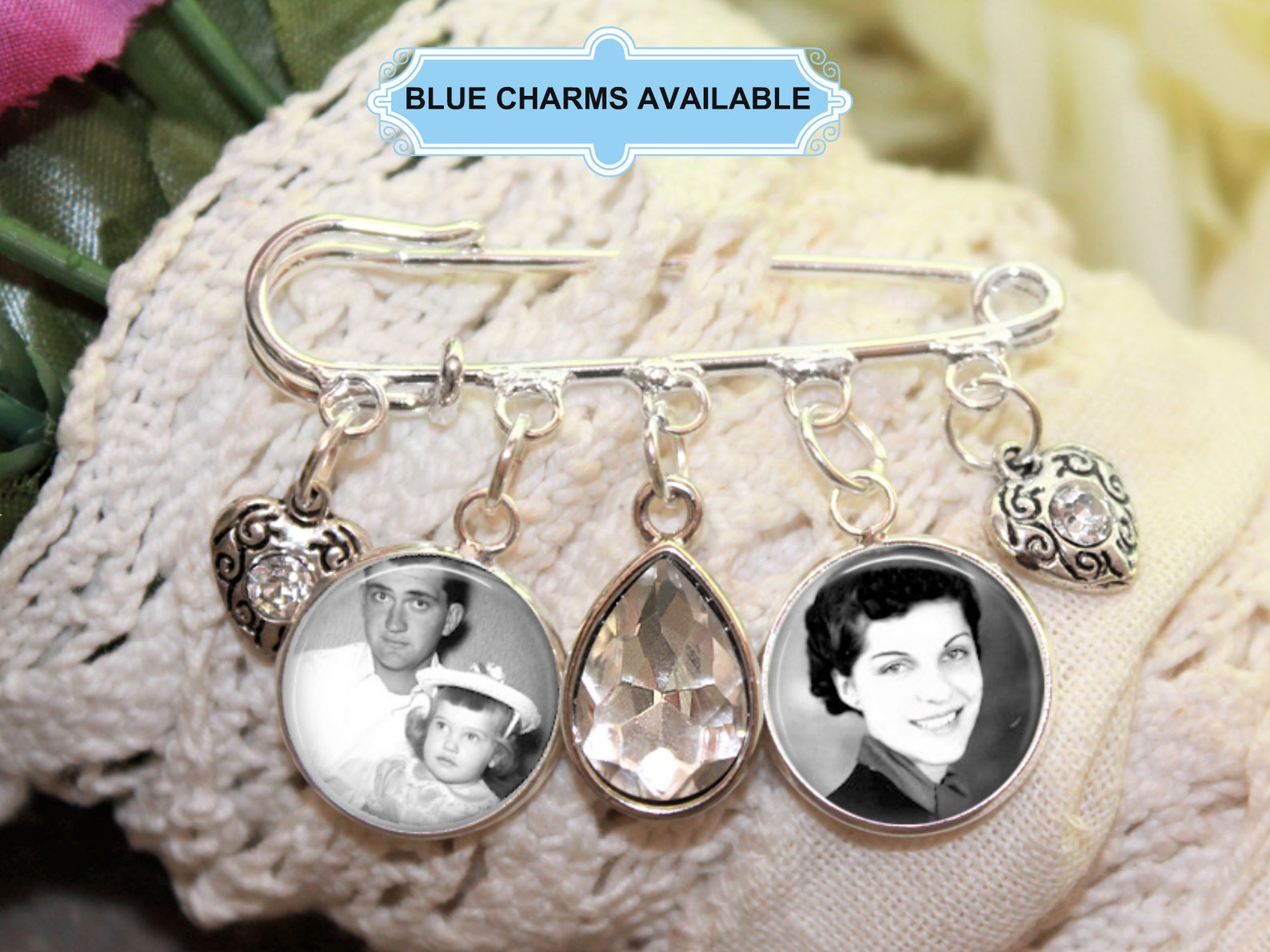 Photo Bouquet Charm Pin Bridal Bouquet Stick Pin Charm | Etsy