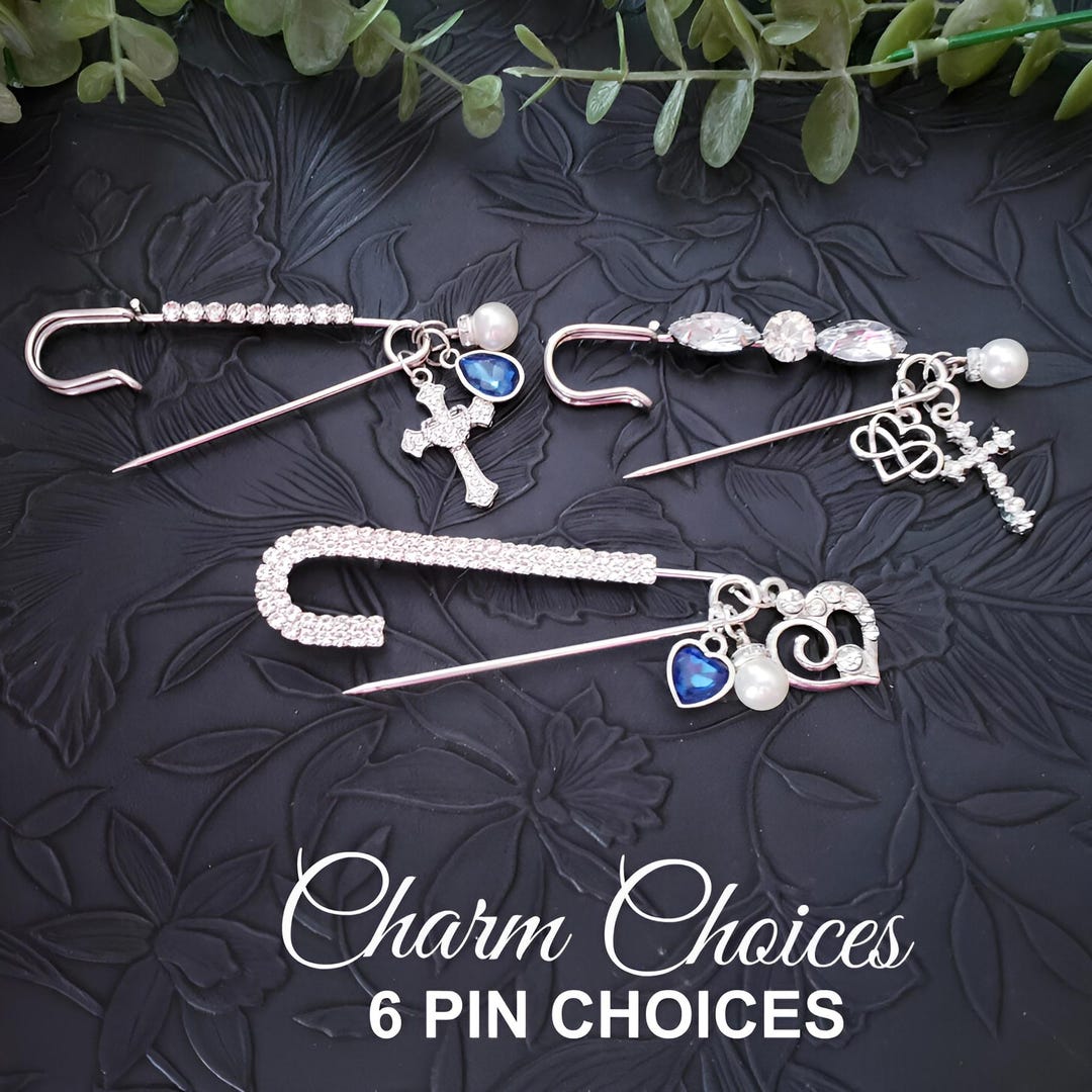 Rhinestone Charm Pin to Attach to Wedding Bouquet, Safety Kilt Sash ...