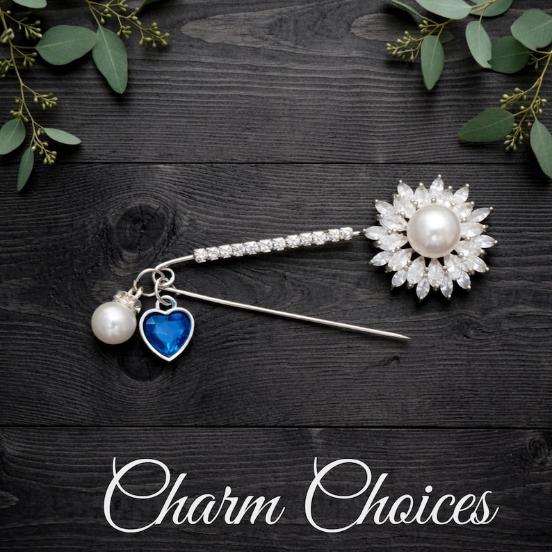 Memorial Photo Wedding Bouquet Charm, Rhinestone Pearl Pin to Attach ...