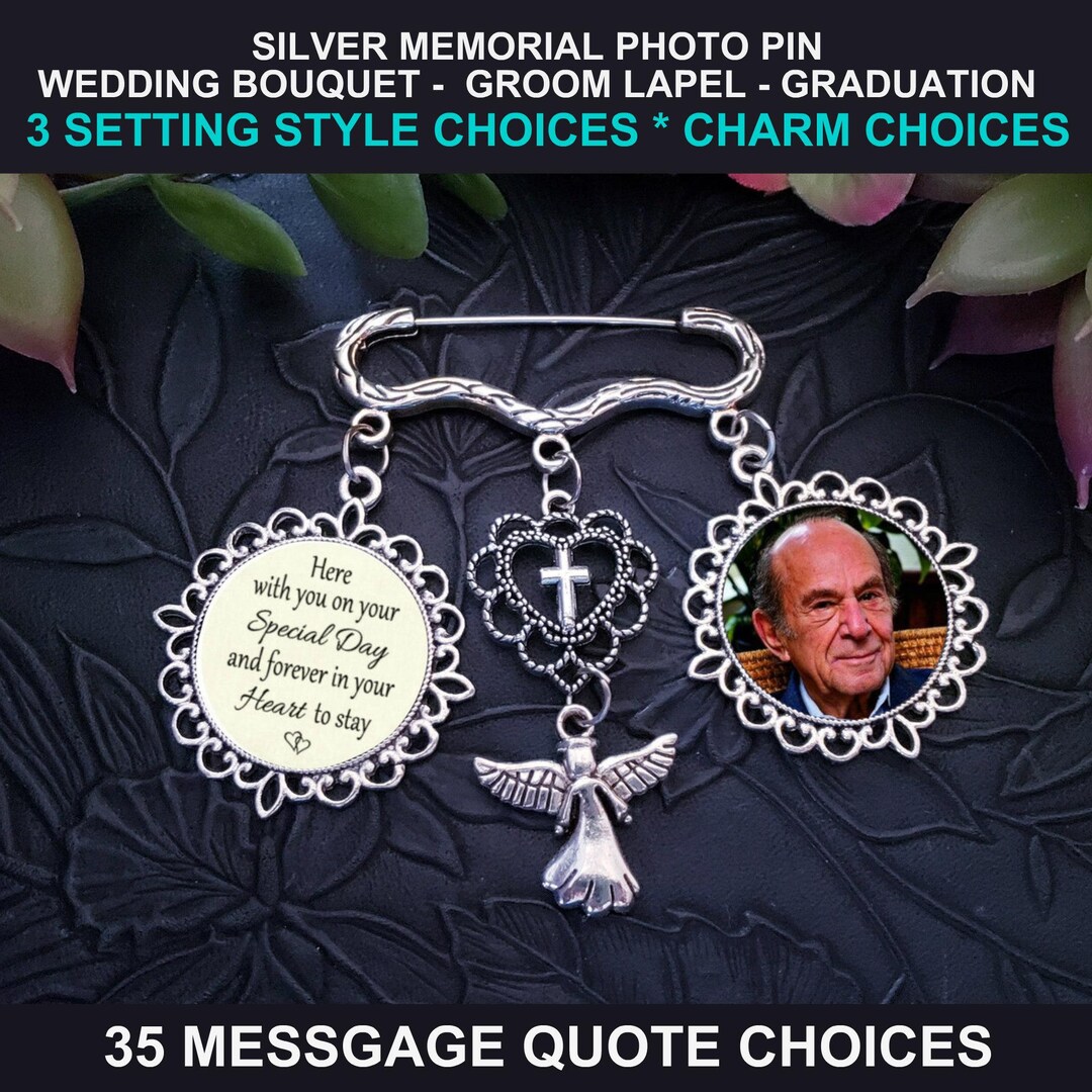 Memorial Photo Pin, Bridal Bouquet Charm, Loved One Memory, Groom Tux ...