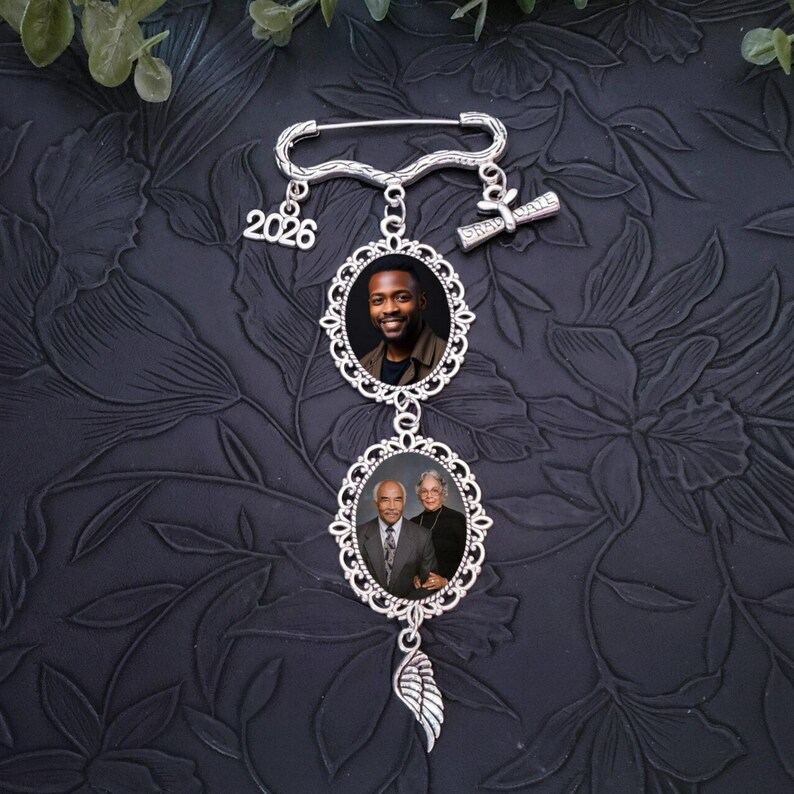 Graduation Memorial Photo Gown Charm Pin, Silver, Diploma Pendant for ...