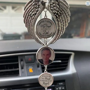 Angel Wing Car Rear View Mirror Photo Triple Memorial Charm - Etsy