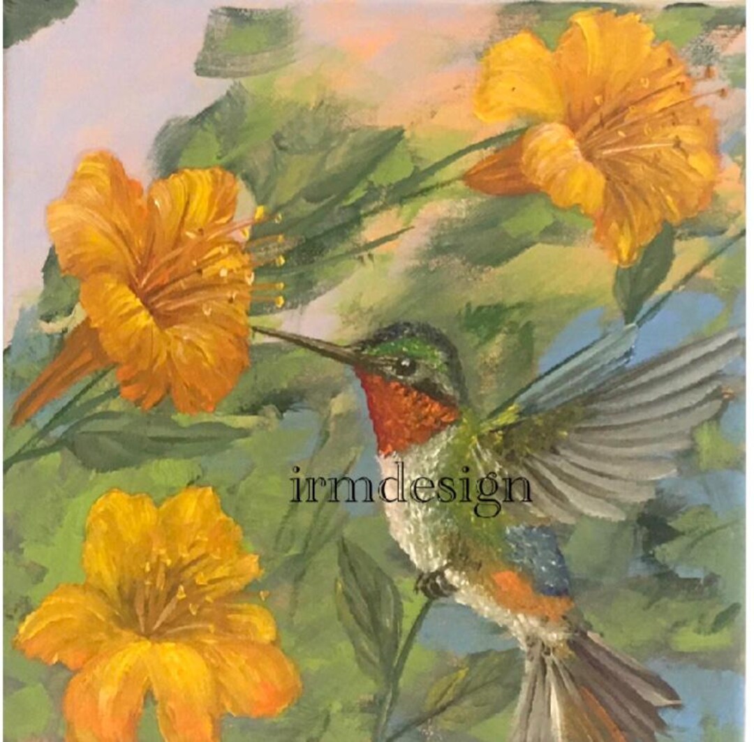 Original 10x10 Oil Painting Nature Hummingbird Flowers Art Ready Ooak ...