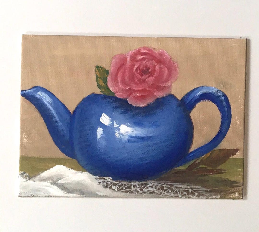 Still Life Teapot Breakfast Original Oil Painting Small Canvas Board ...