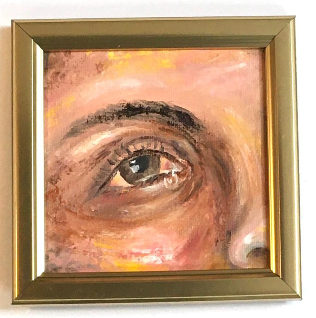 Framed Original Face Sad Crying Eye Impasto Oil Painting Small Canvas ...