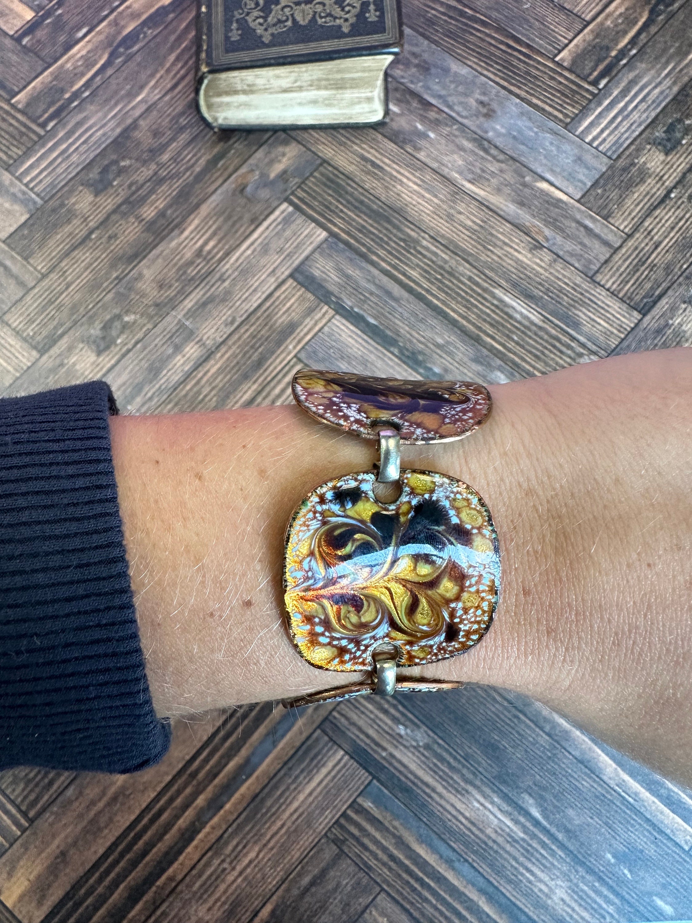 Vintage Copper Bracelet Signed Enamel Panel Bracelet - Etsy