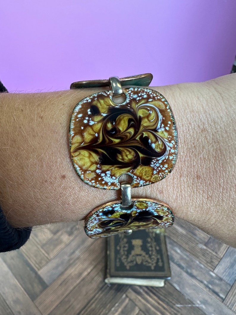 Vintage Copper Bracelet Signed Enamel Panel Bracelet - Etsy