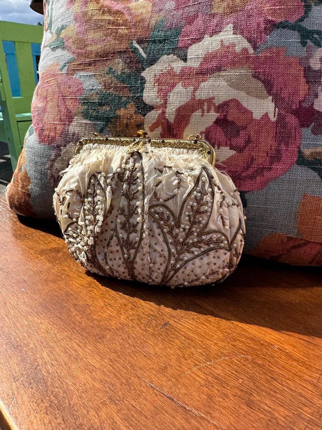 Vintage Silk Framed Beaded Purse - Etsy