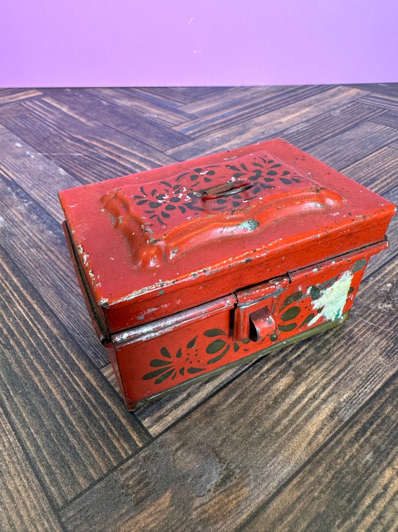 Antique 19th C Hand Painted Tin Box Tole Ware Good Latch Hinge & Top ...