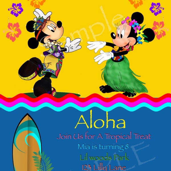Mickey and Minnie Hawaii Invitation - Etsy