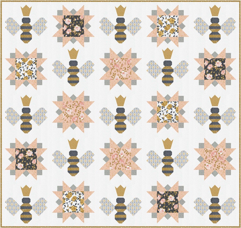 Queen Bee Boxed Quilt Kit with Paper Pattern- Finished Size 83 x 78 ...