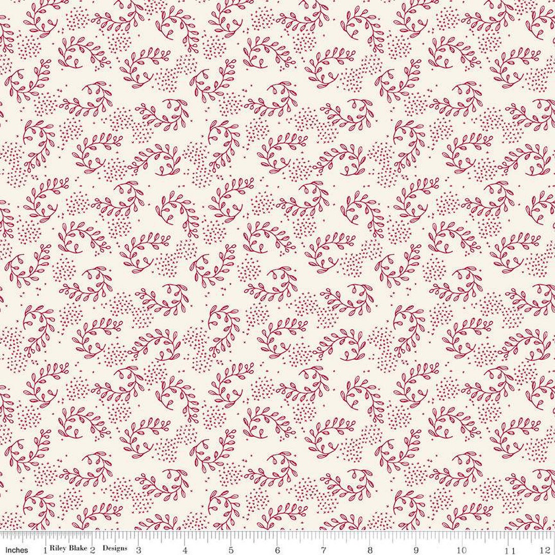 Heirloom Red-1/2 Yard Increments, Cut Continuously C14342 Sprigs Cream ...