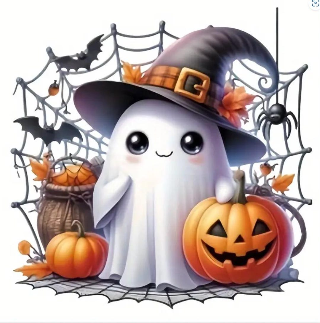 Halloween Ghost Iron On, Heat Transfer Decal for Shirts, Bags, Hats and ...