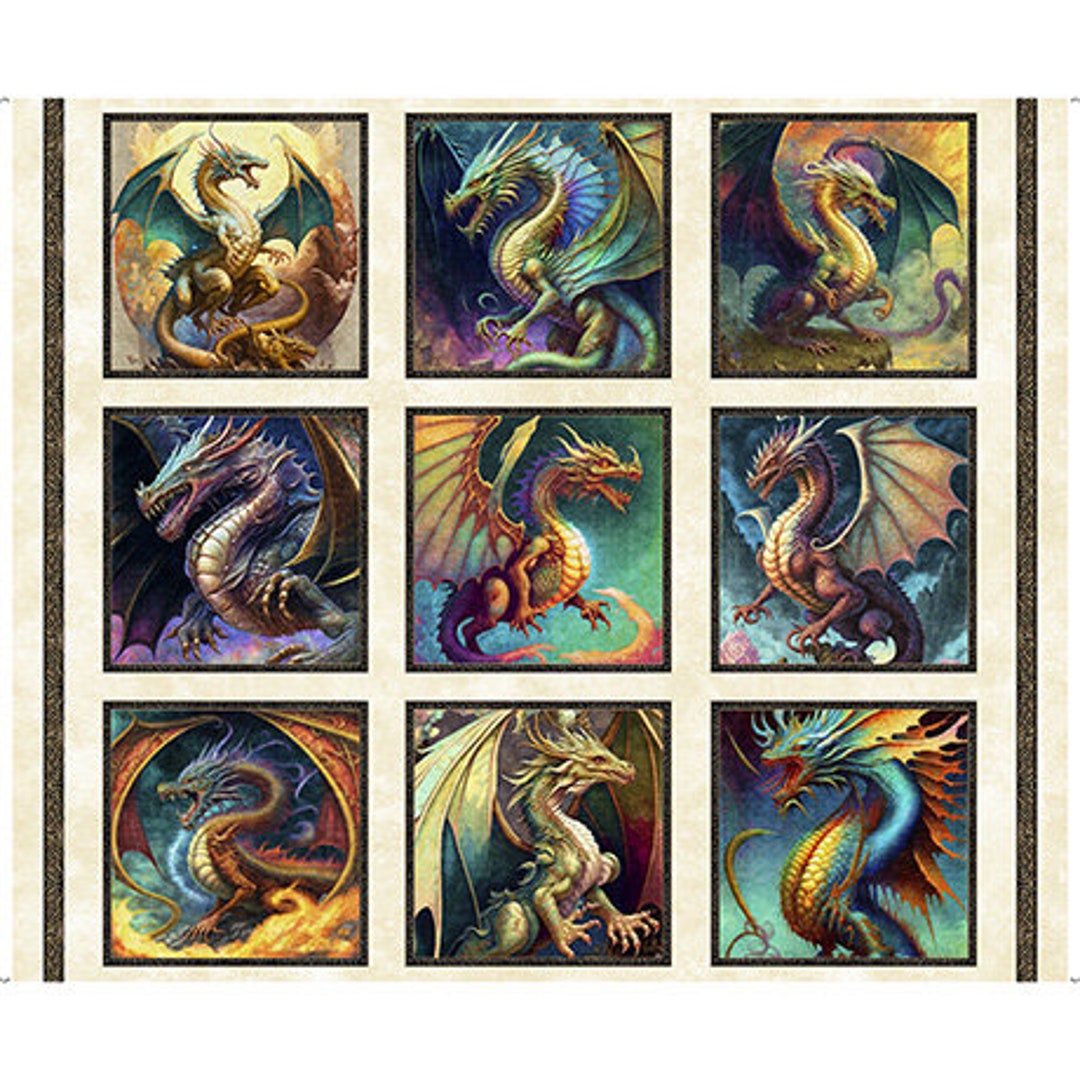 Dragon Fyre Panel 29926-E Large Picture Patches Cream by Morris ...