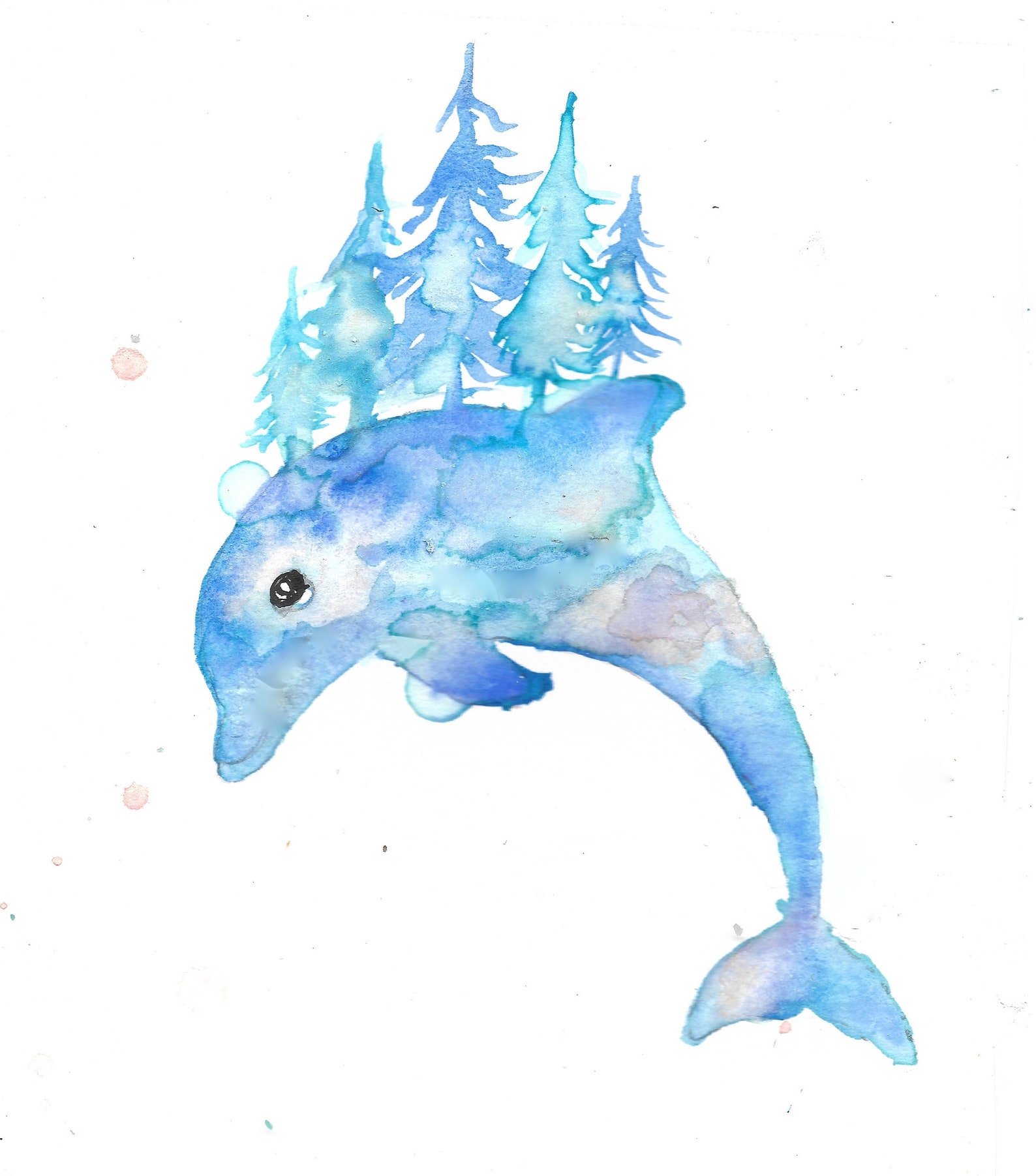 Whimsical Dolphin & Trees Watercolor Prints Makes Dreamy Wall Decor for ...
